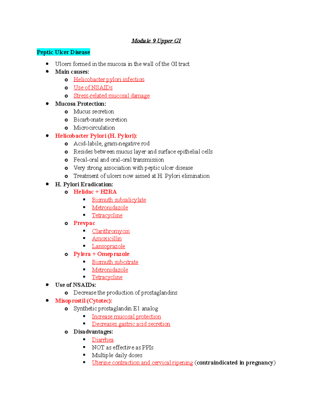 GI Drug Lecture - Module 9 Upper GI Peptic Ulcer Disease Ulcers formed ...
