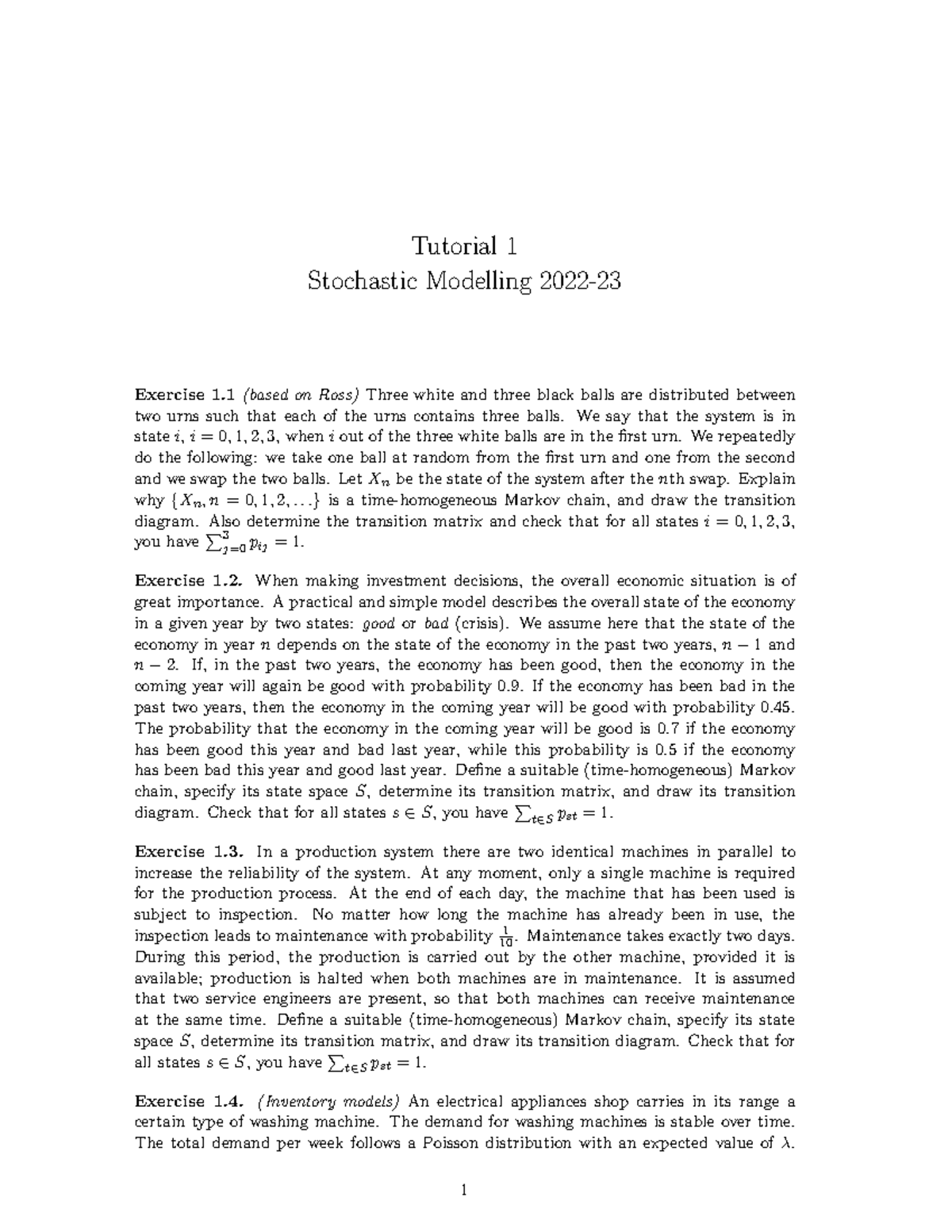 Tutorial 1 Tutorial 1 Stochastic Modelling 2022 Exercise 1 Based On