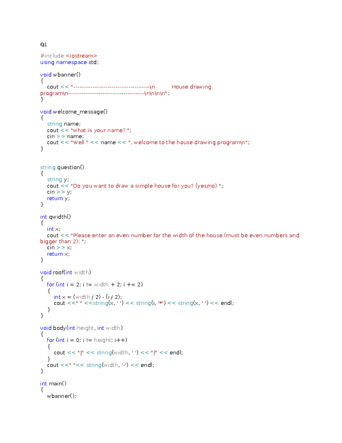 Assignment 2 - Professor: Dr. Fadi Alzhouri - Q #include using namespace std; void wbanner ...