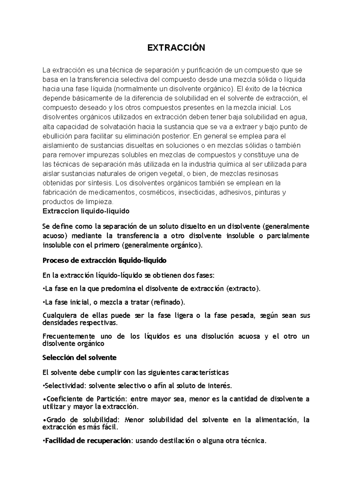 Extracción y técnicas - EXTRACCIÓN La extracción es una técnica de separación y purificación de ...