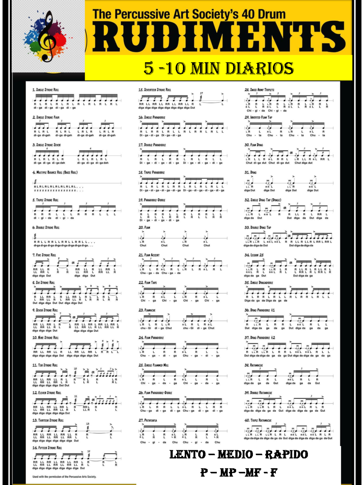 Rudimentos - The Percussive Art 40 Drum RUDIMENTS 5 MIN DIARIOS 1 ...
