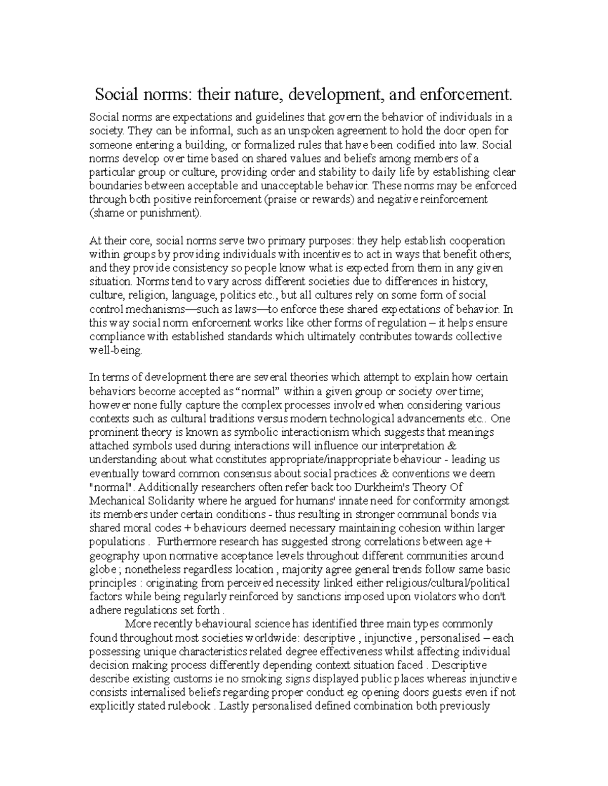 introductory sociology - Social norms: their nature, development, and ...