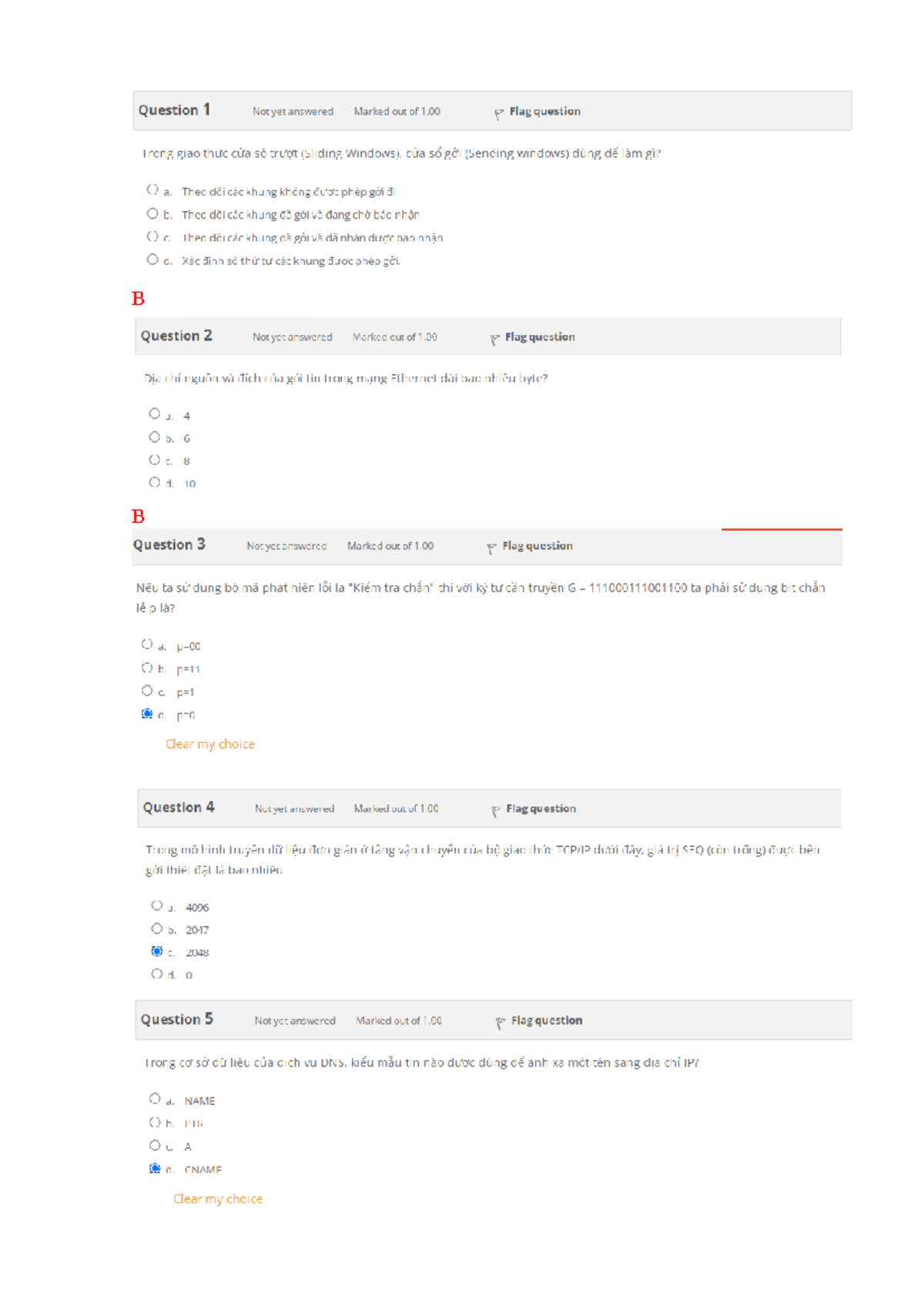 MMT - Trắc nghiệm mạng máy tính - Question 1 Not yet answered Marked ...