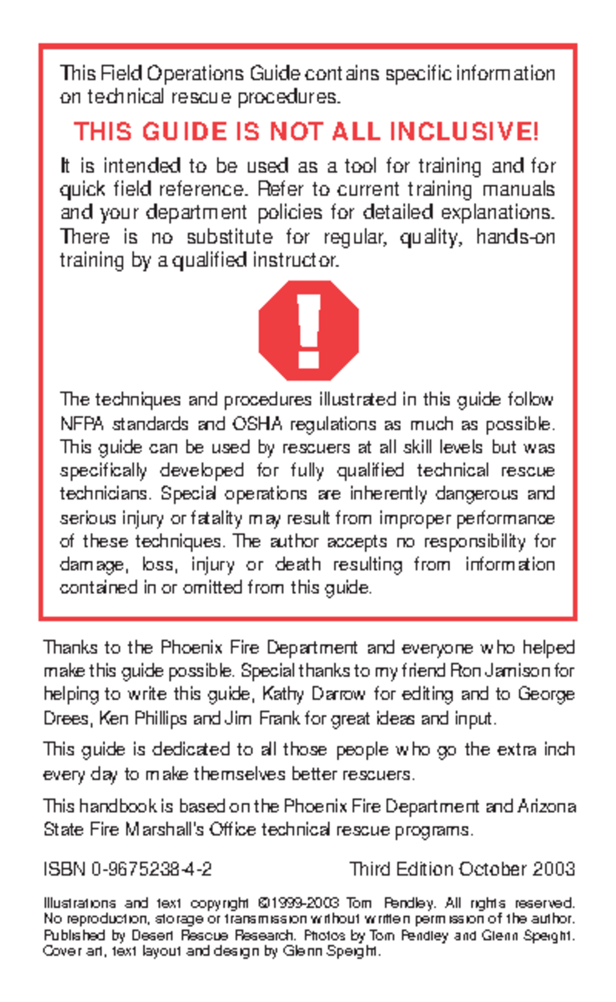 Rescate VERT 1 - Técnicas de trabajo seguro en alturas - This Field Operations Guide contains ...