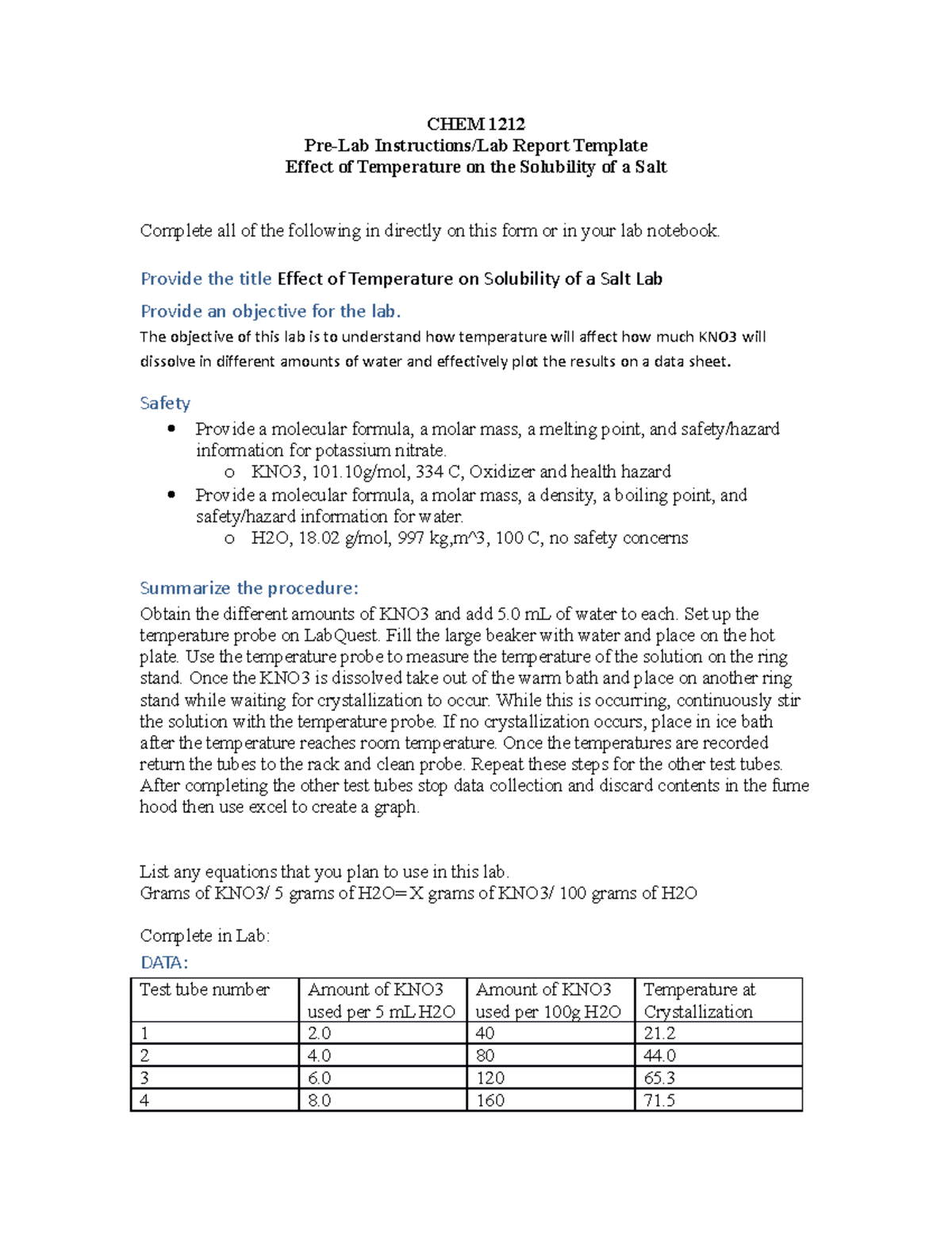 Chem lab 1212 lab 3 - This is the lab 3 report - CHEM 1212 Pre-Lab Instructions/Lab Report ...