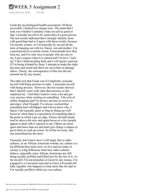 WEEK 6 Assignment 1 - PSYC 2001: Cross-Cultural Psychology Week 6 Application Assignment: - Studocu