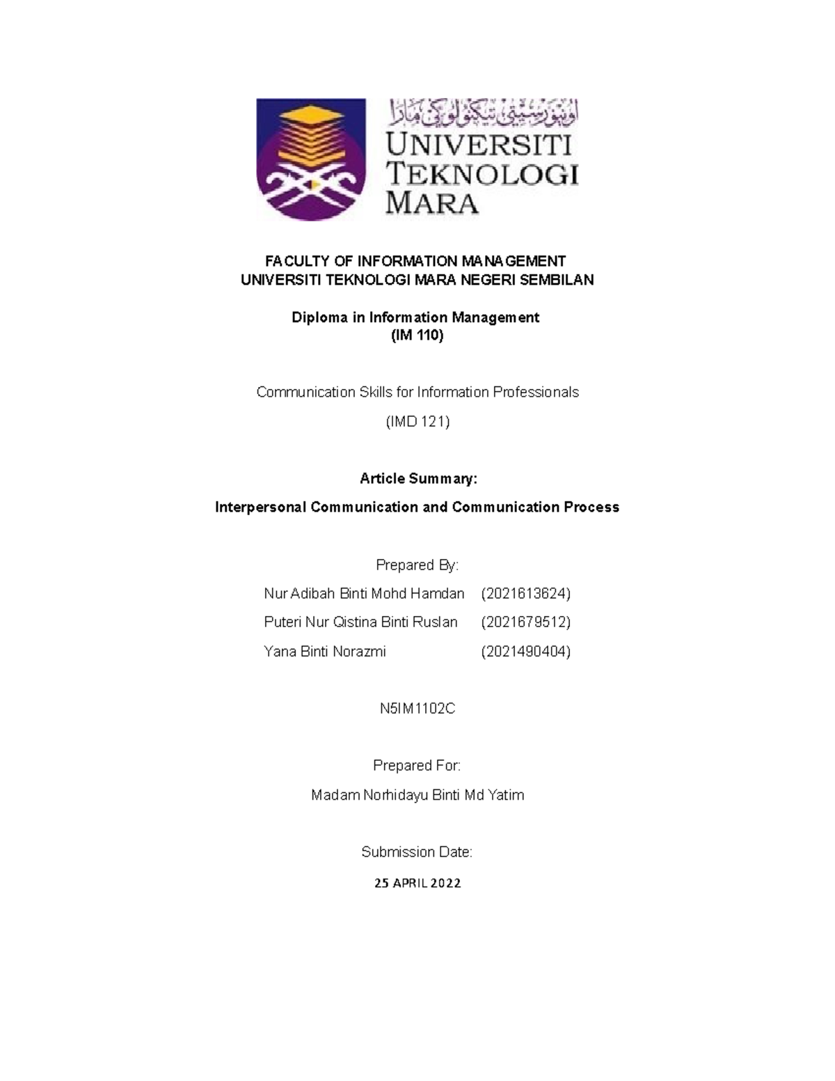 IMD121 Assign 1 Article Summary Group Nur Adibah Binti Mohd Hamdan ...