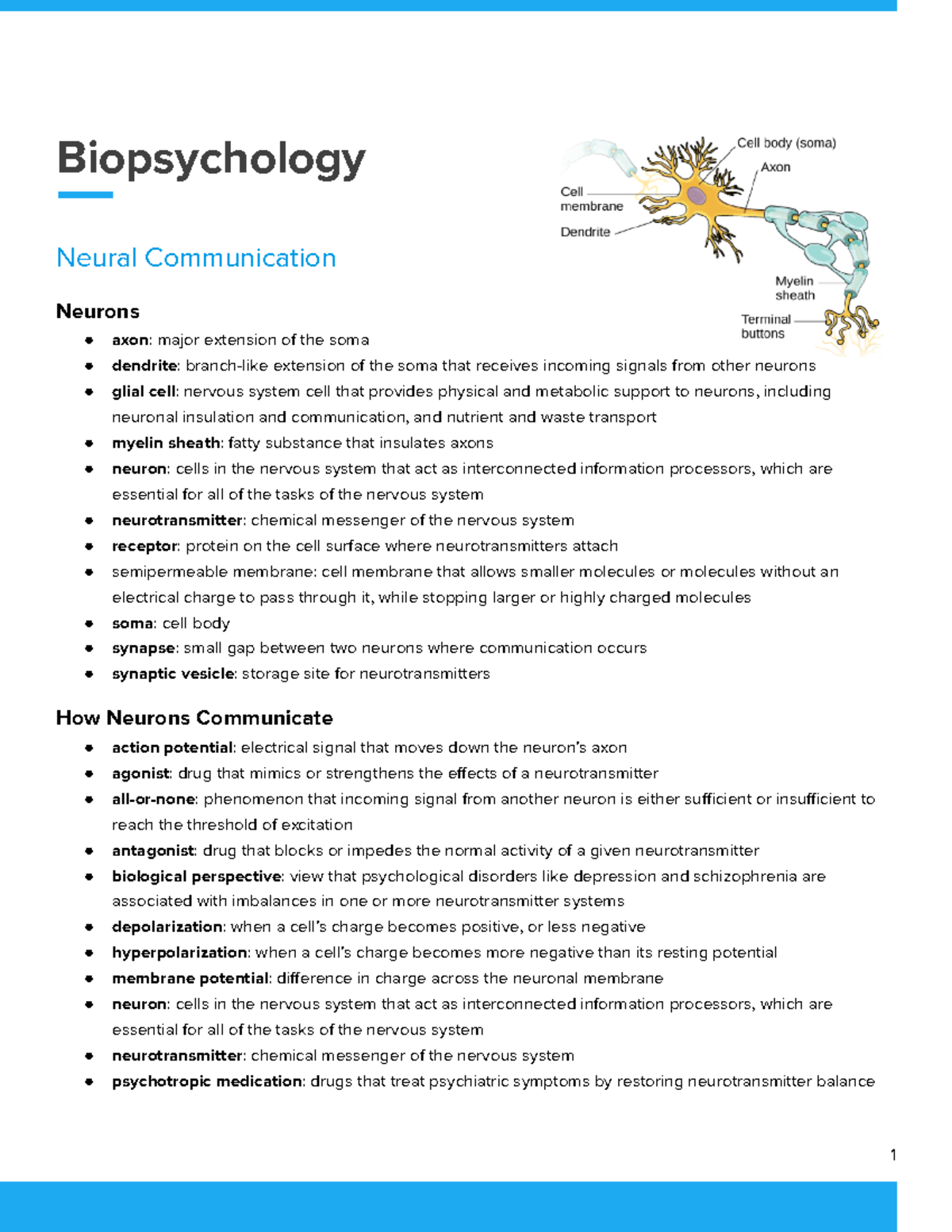 3-Biopsychology - Dr. Christopher Stanzione - Fall 2022 - Biopsychology Neural Communication ...