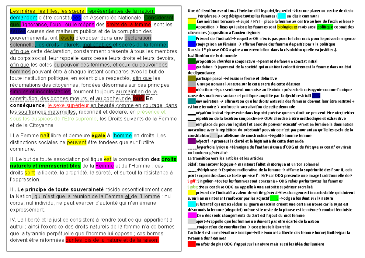 Préambule DDFC - analyse linéaire - Une déclaration avant tous féminine ...