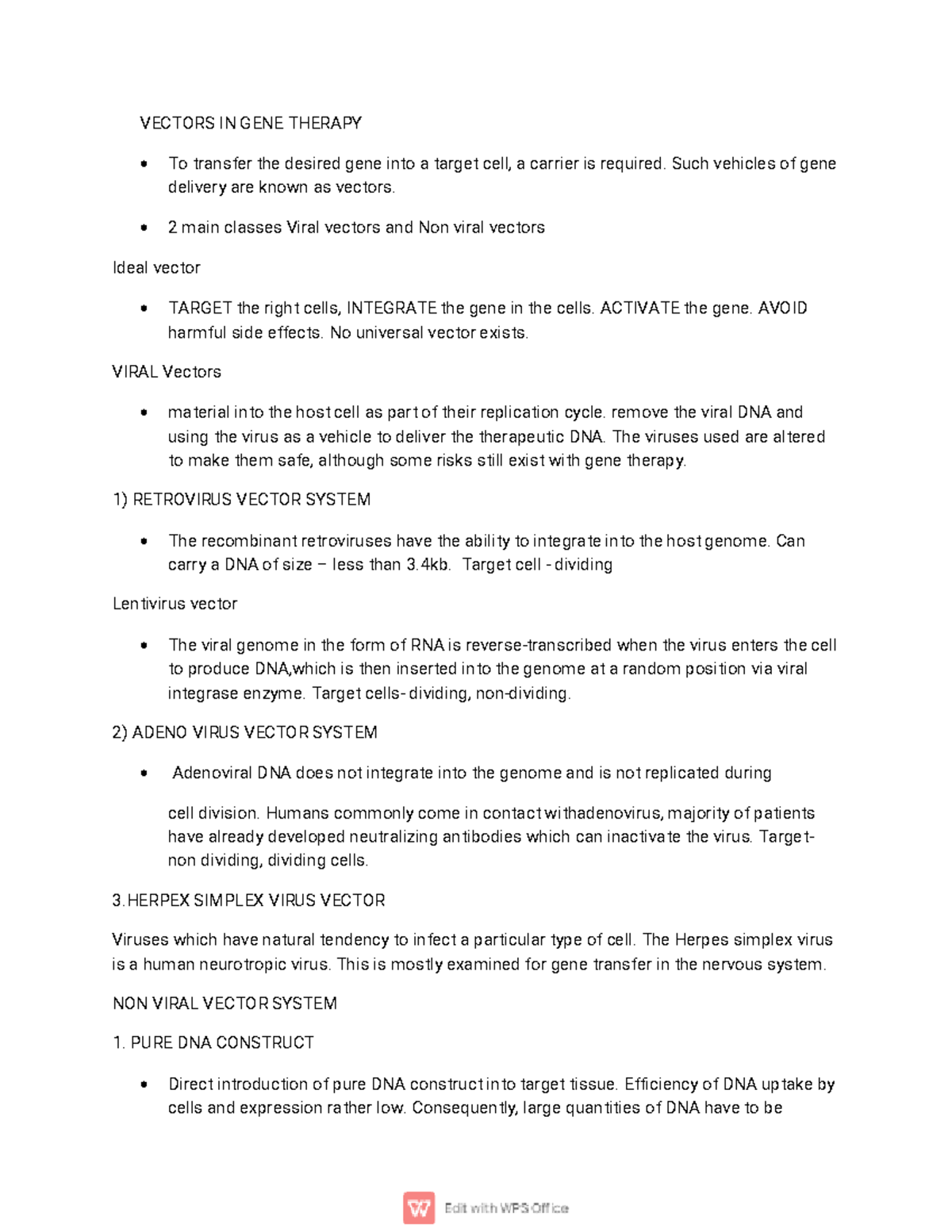 Vectors IN GENE (doubt) - VECTORS IN GENE THERAPY To transfer the ...