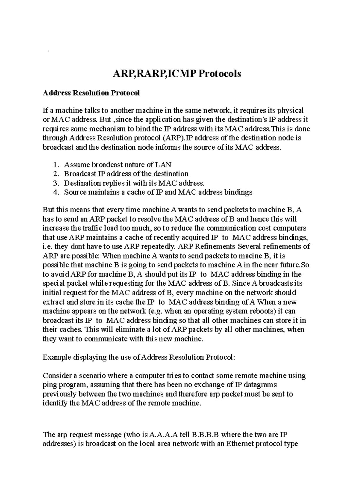 ARP,RARP,ICMP Protocols - ARP,RARP,ICMP Protocols Address Resolution Protocol If a machine talks ...