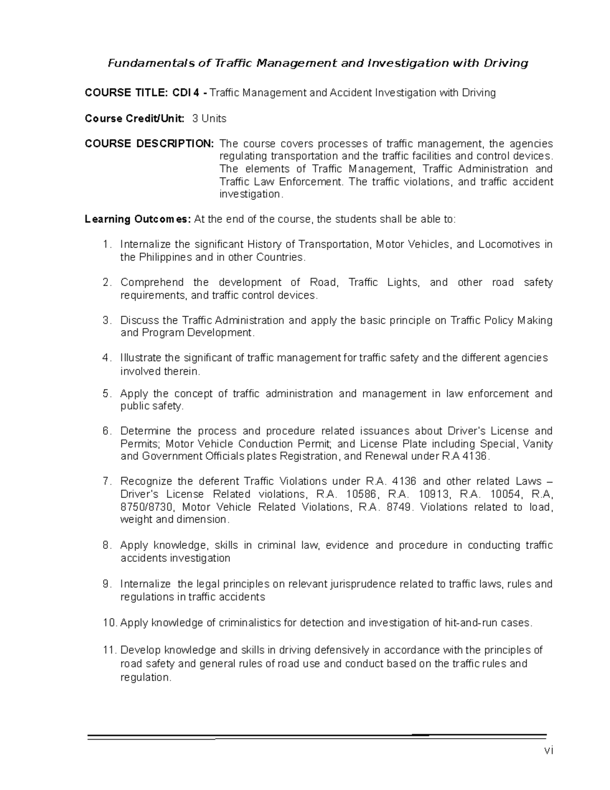 5. Course description - Fundamentals of Traffic Management and ...