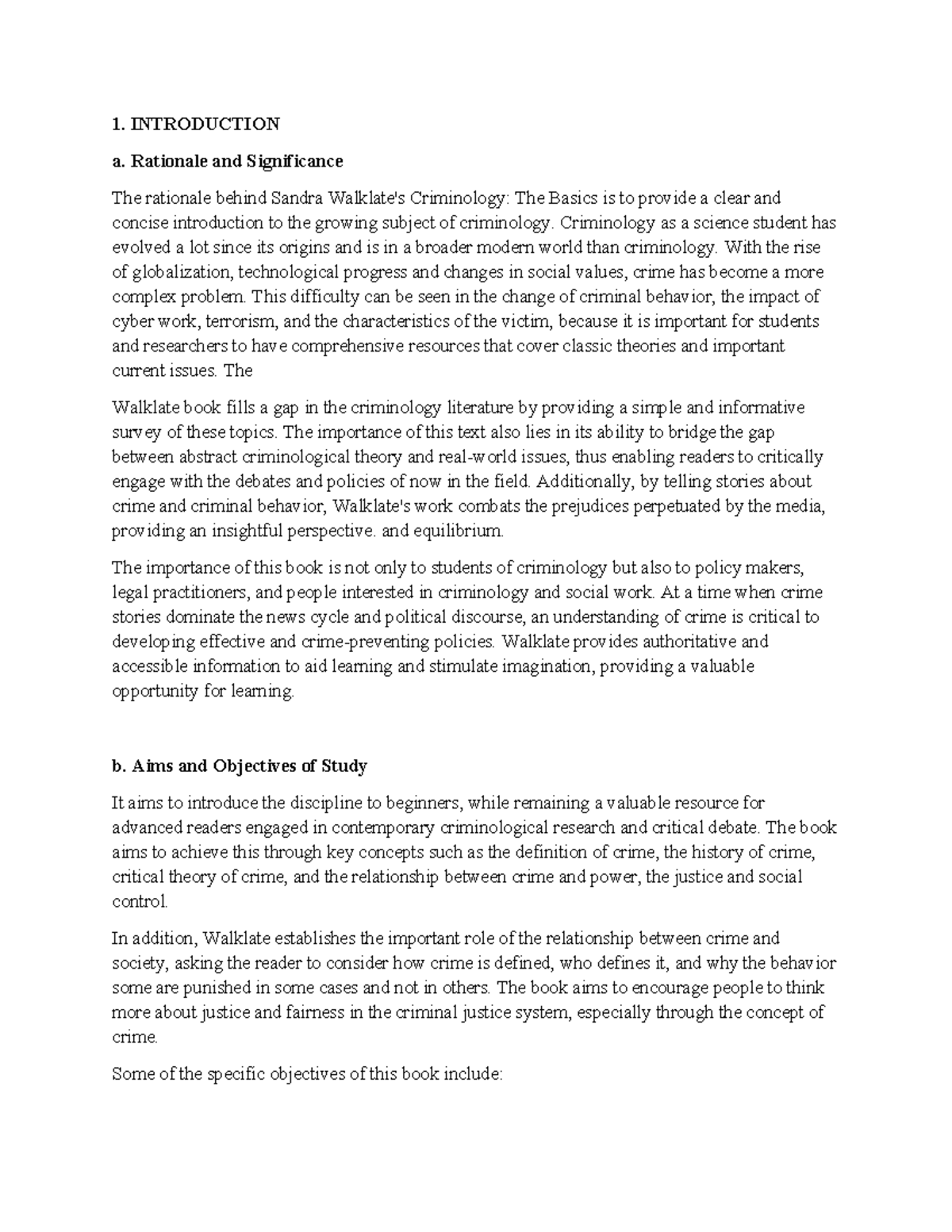 Humanized book review - Summary Criminology - 1. INTRODUCTION a ...