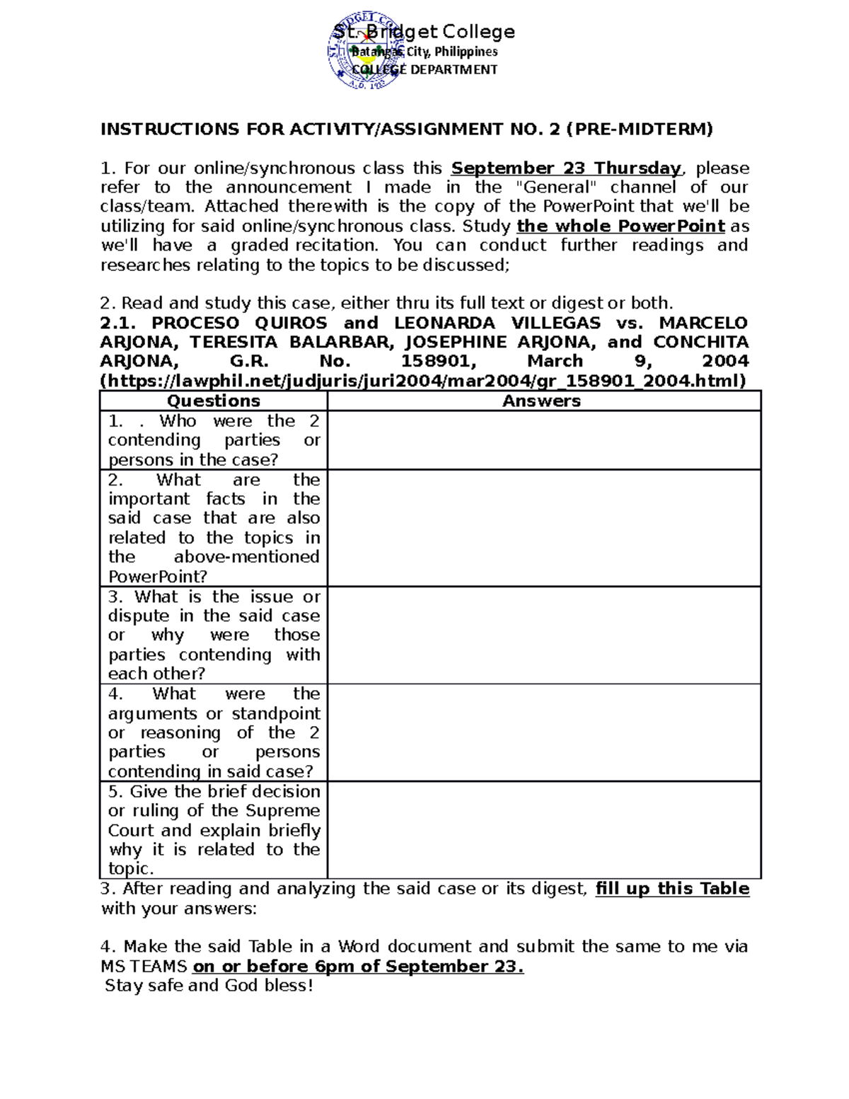 Assignment Activity No. 2 Oblicon - INSTRUCTIONS FOR ACTIVITY ...