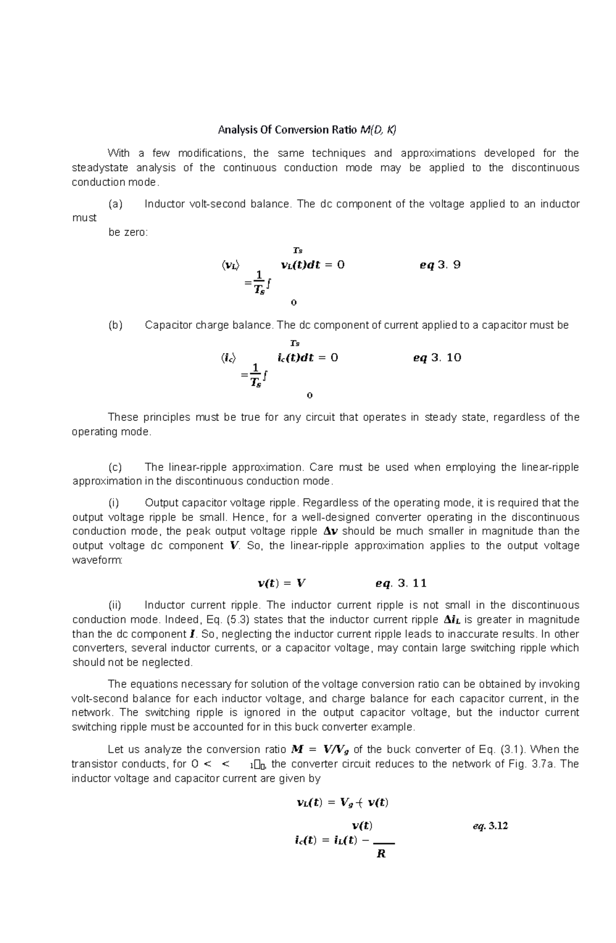Analysis Of Conversion Ratio M(D, K) - (a) Inductor volt-second balance ...