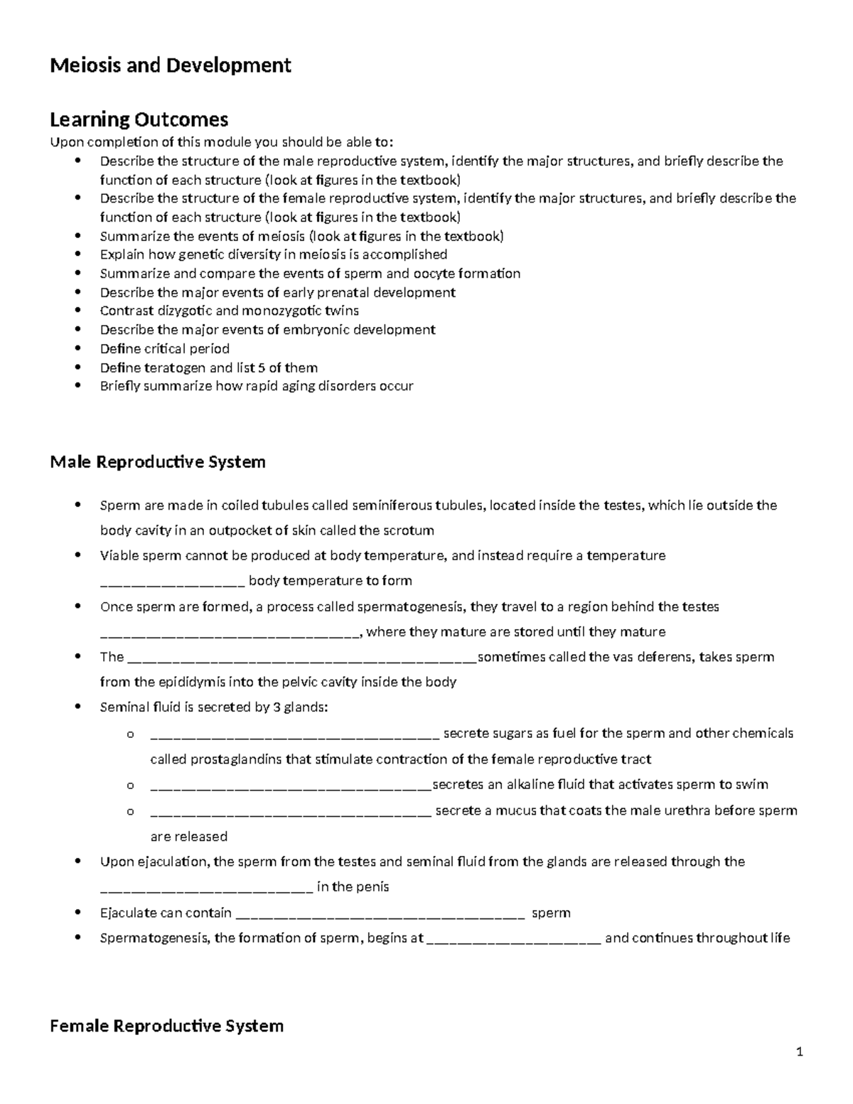 Mod 2 Meiosis and Development Notes - Meiosis and Development Learning ...