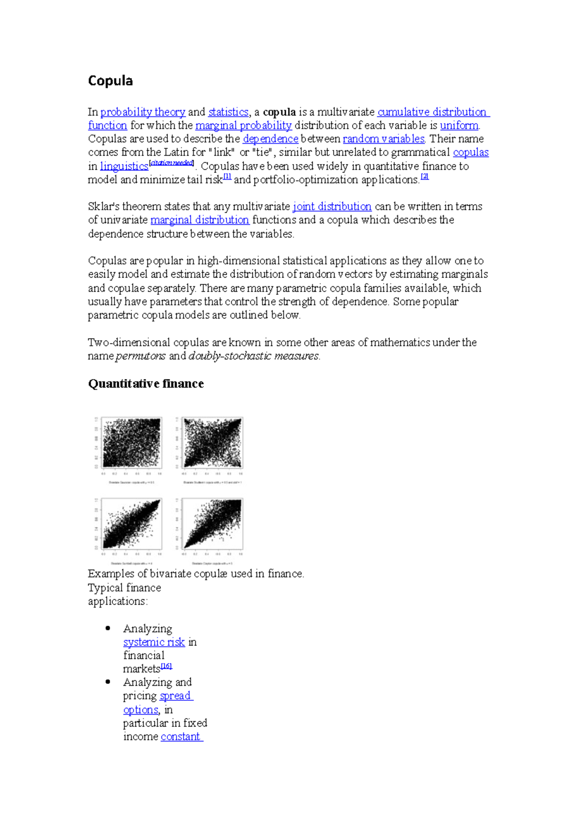 Copula - Risk Management - Copula In probability theory and statistics ...