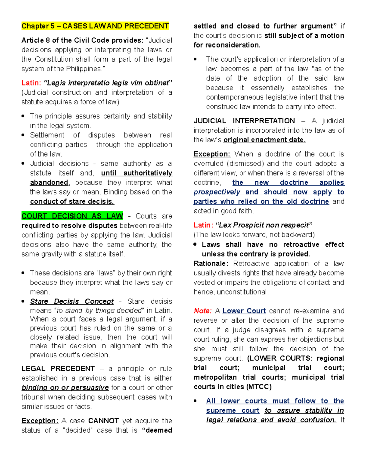 August 15- Statcon Reviewer- Topics - Chapter 5 – CASES LAW AND ...