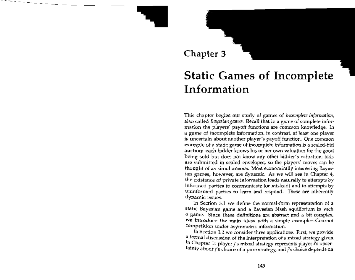 Gibbons - Ch. 3 Static Games of Incomplete Informaiton-2 - Chapter 3 ...