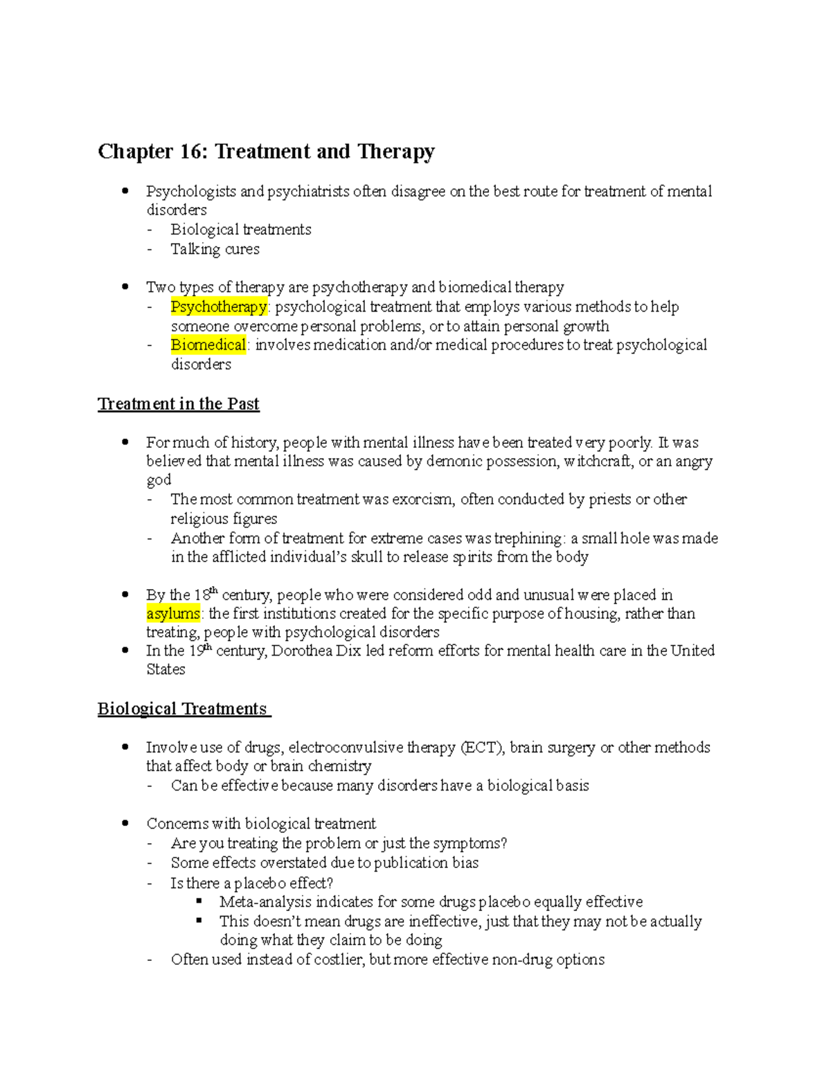 PSY 120- Chapter 16 - Chapter 16: Treatment and Therapy Psychologists ...