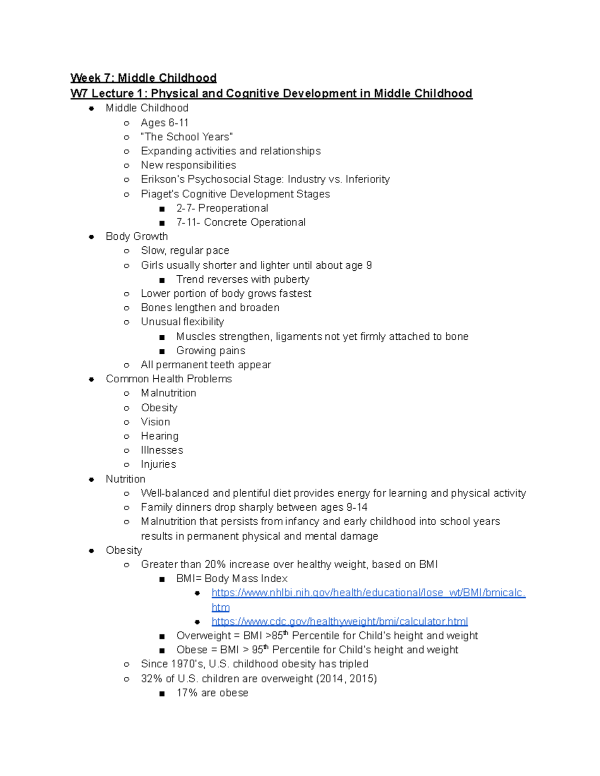 Week 7 Middle Childhood - Week 7: Middle Childhood W7 Lecture 1 ...