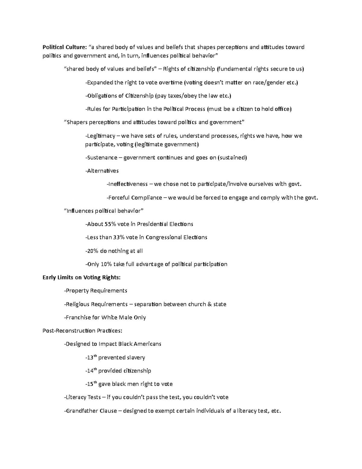 Notes 3 - Sherri Mora, Politcal Science 2310 - Political Culture: “a ...