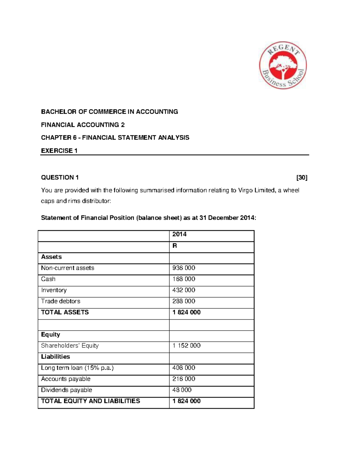 Financial statement analysis - BACHELOR OF COMMERCE IN ACCOUNTING ...