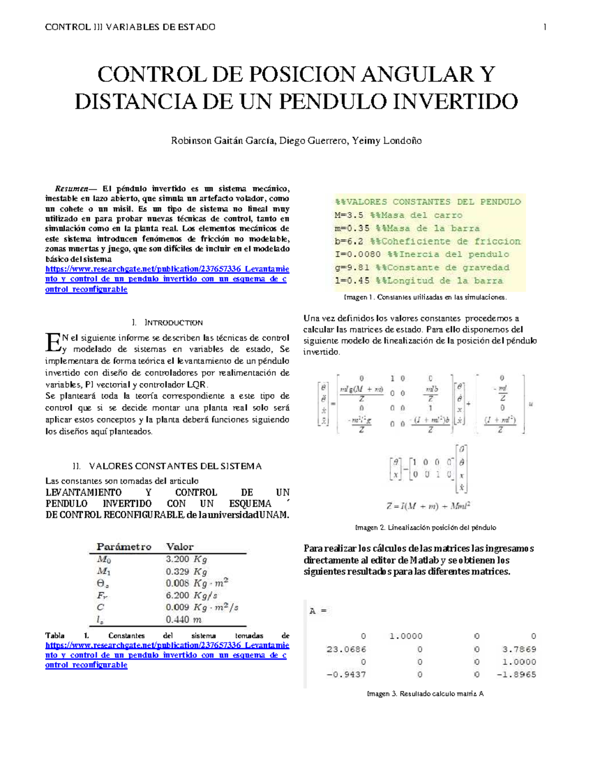 Control DE Posicion Angular Y Distancia DE UN Pendulo Invertido ...