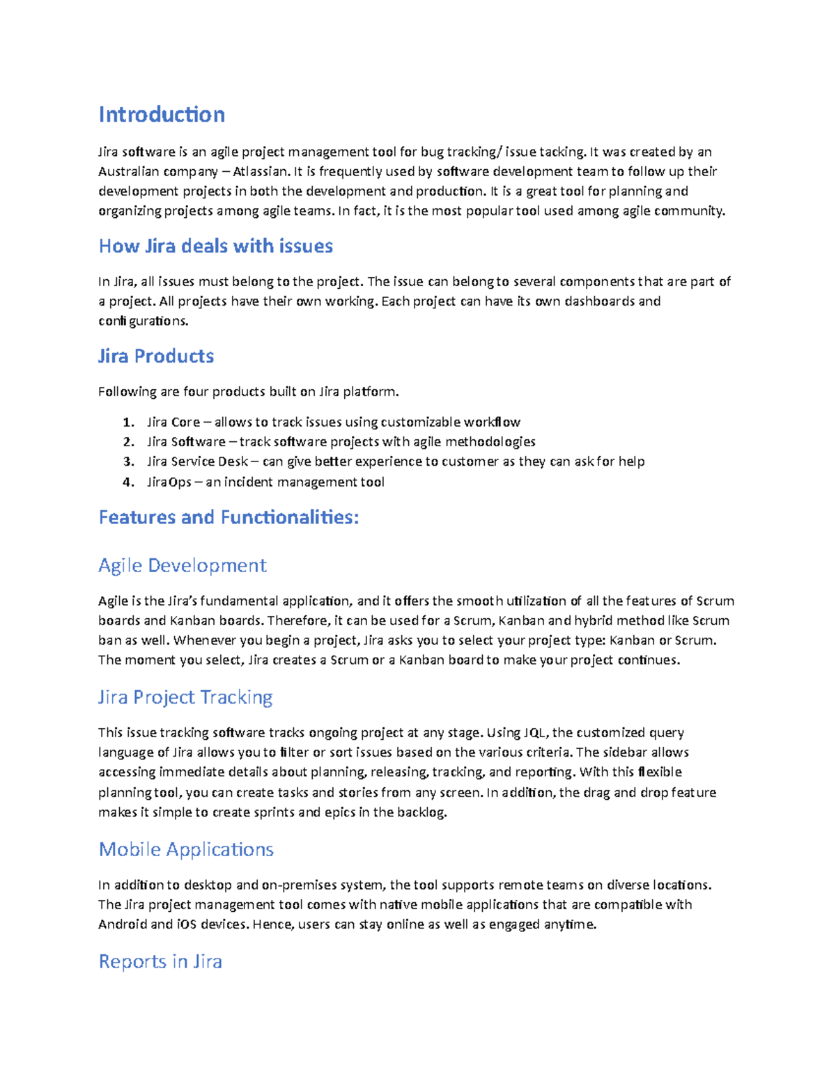 Report on JIRA Software - Introduction Jira software is an agile ...