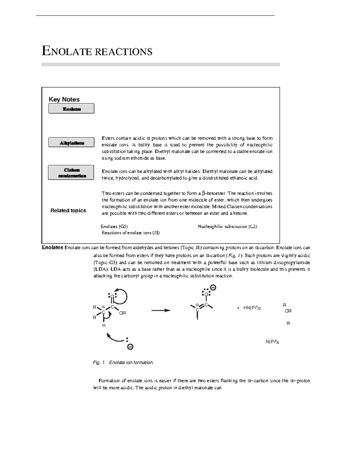 Enolate Reactions - ENOLATE REACTIONS Key Notes Related topics Esters ...