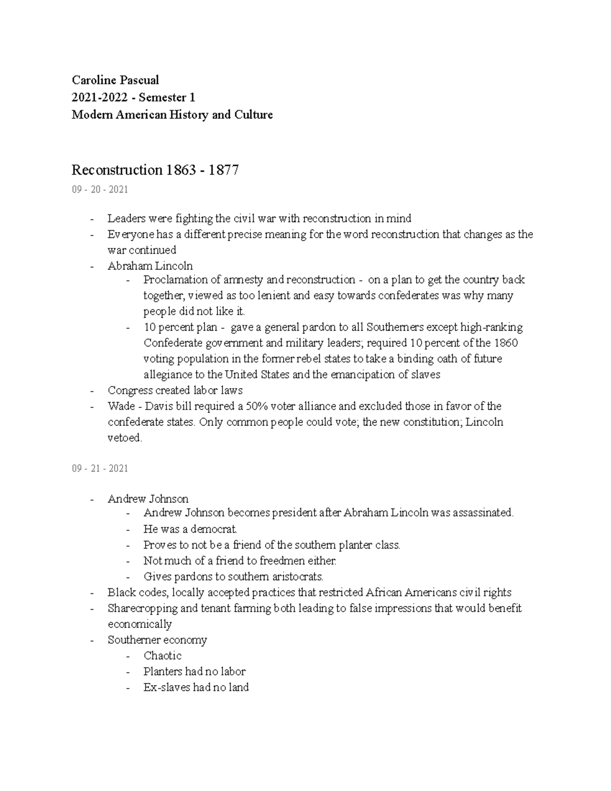Modern American History and Culture Notes S1 - Caroline Pascual 2021 ...
