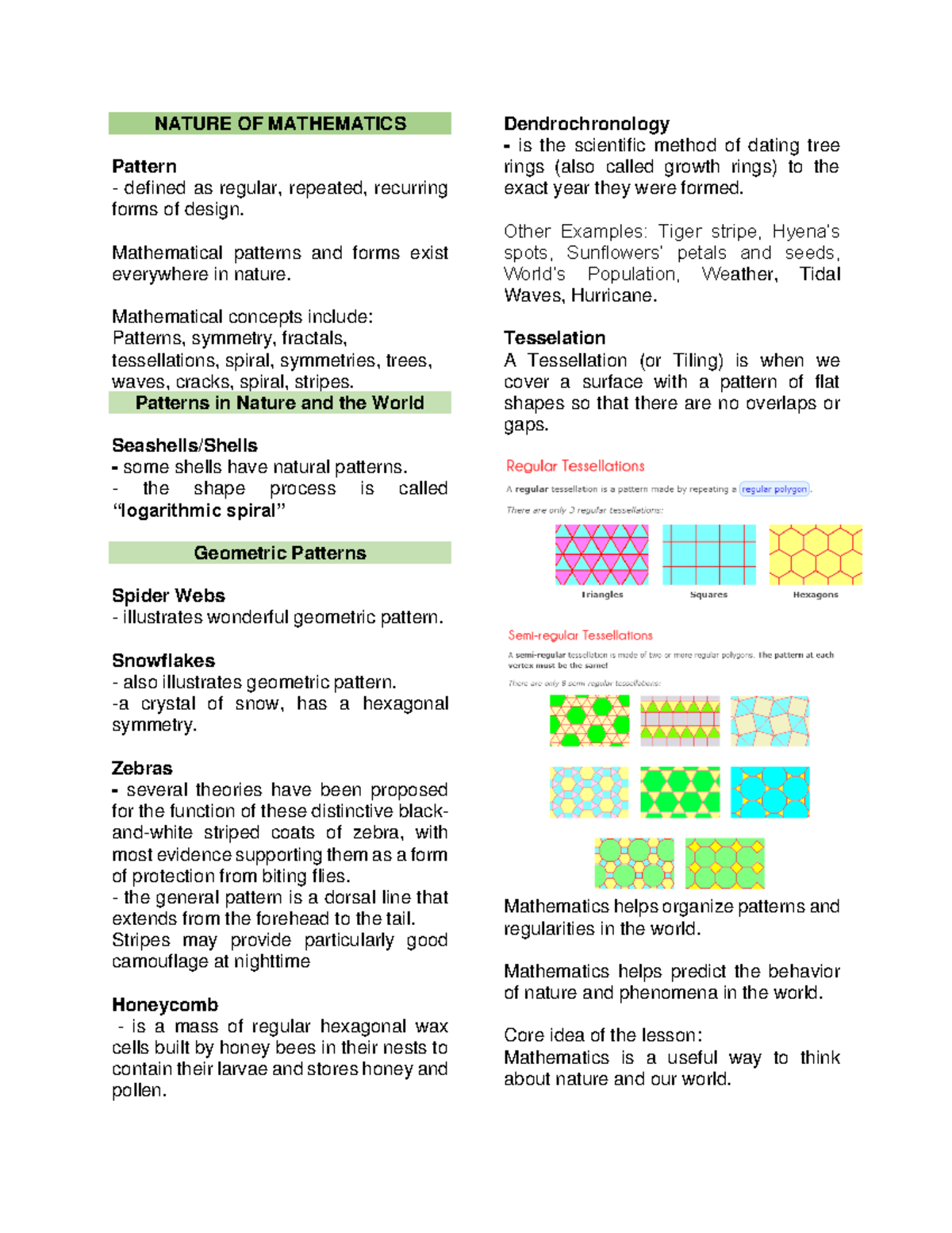 Math Reviewer Set Theories Nature Of Mathematics Pattern Defined As Regular Repeated
