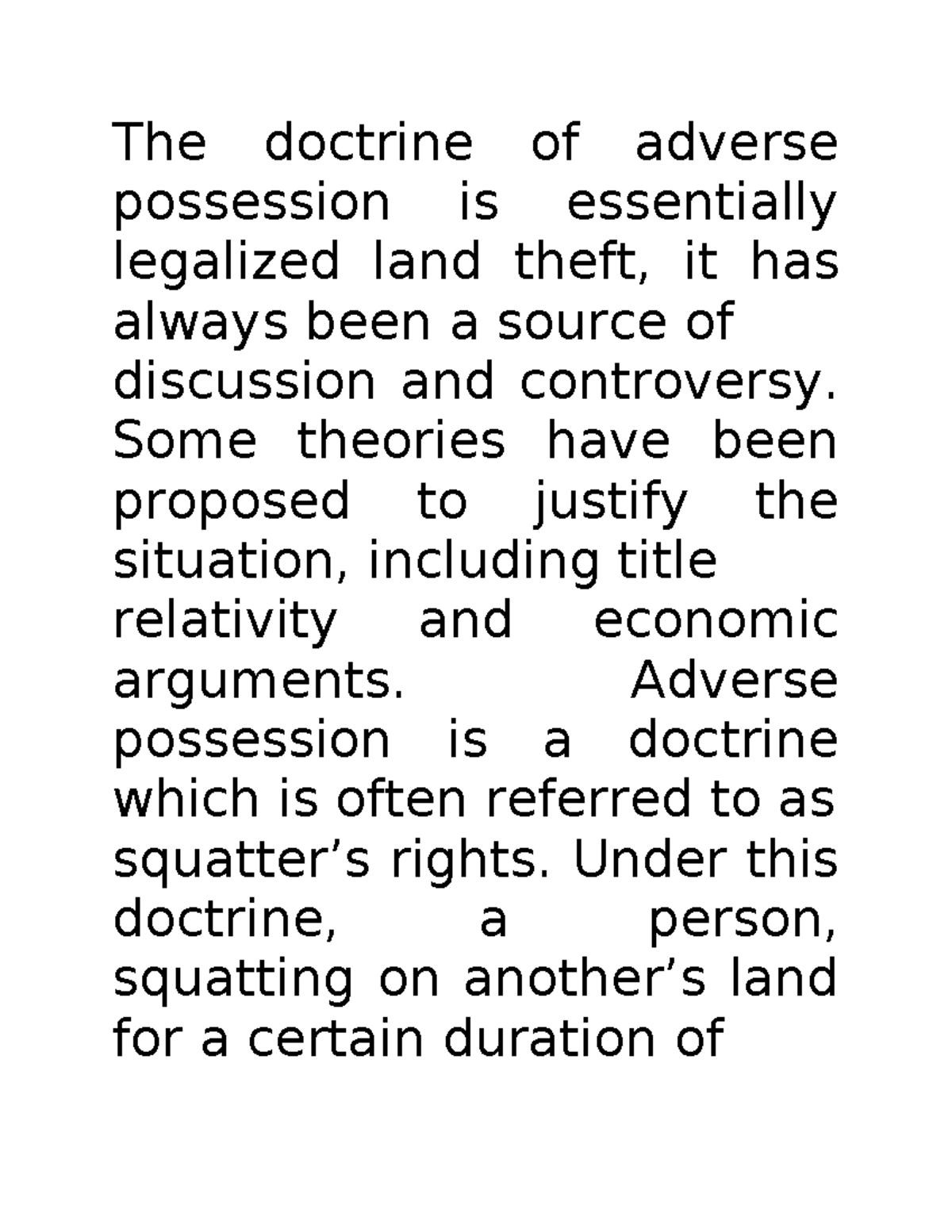 Adverse Possession essay - The doctrine of adverse possession is ...