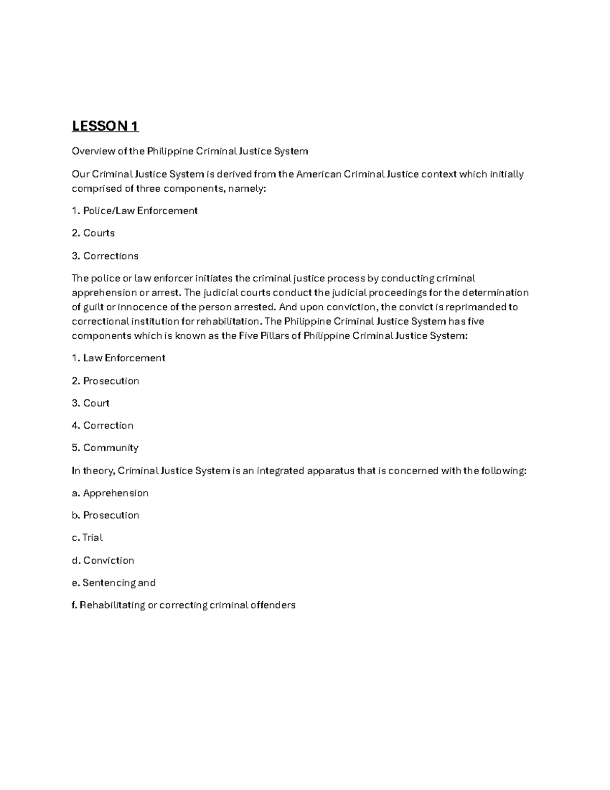CLJ1-Reviewer-1 - for first year criminology, clj1n - LESSON 1 Overview ...