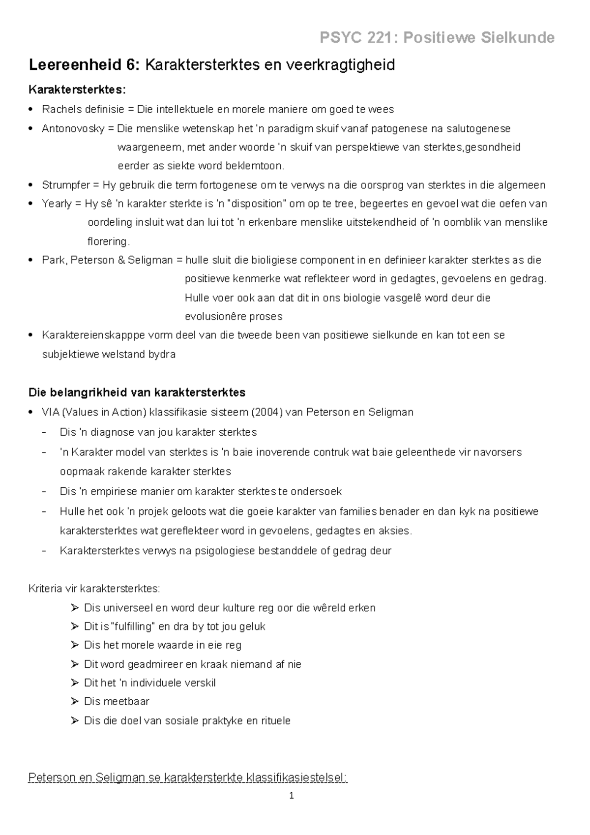 PSYC 221 2015 - study notes - PSYC 221: Positiewe Sielkunde Leereenheid ...