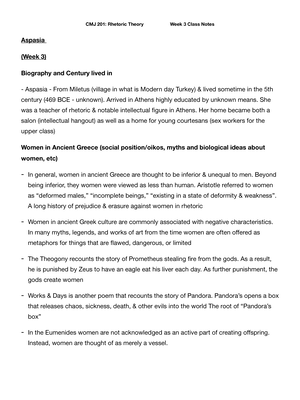 CMJ 201 - Week 3 Class Notes - CMJ 201: Rhetoric Theory Week 3 Class ...