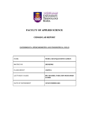 Lab report CHM420 exp 8 - practice - CHM EXPERIMENT 8 GAS LAWS NAME ...