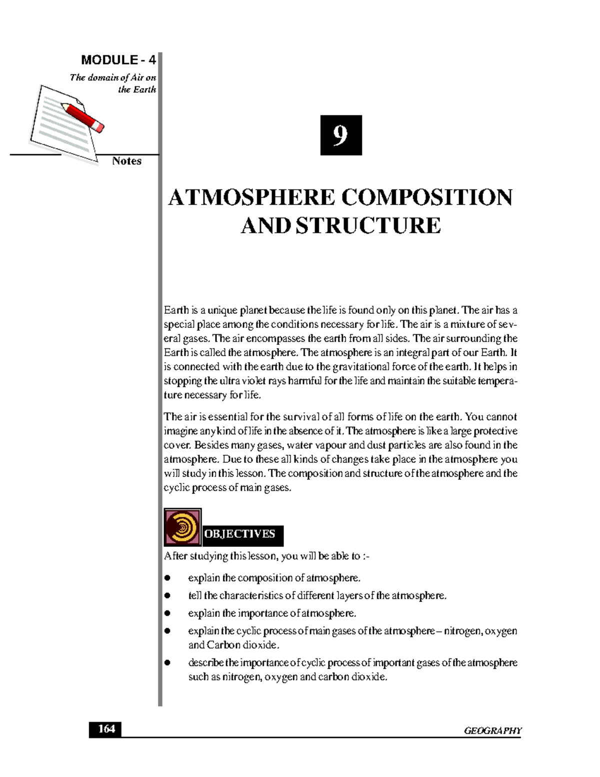 Module 6 - MODULE - 4 164 Atmosphere Composition and Structure Notes ...