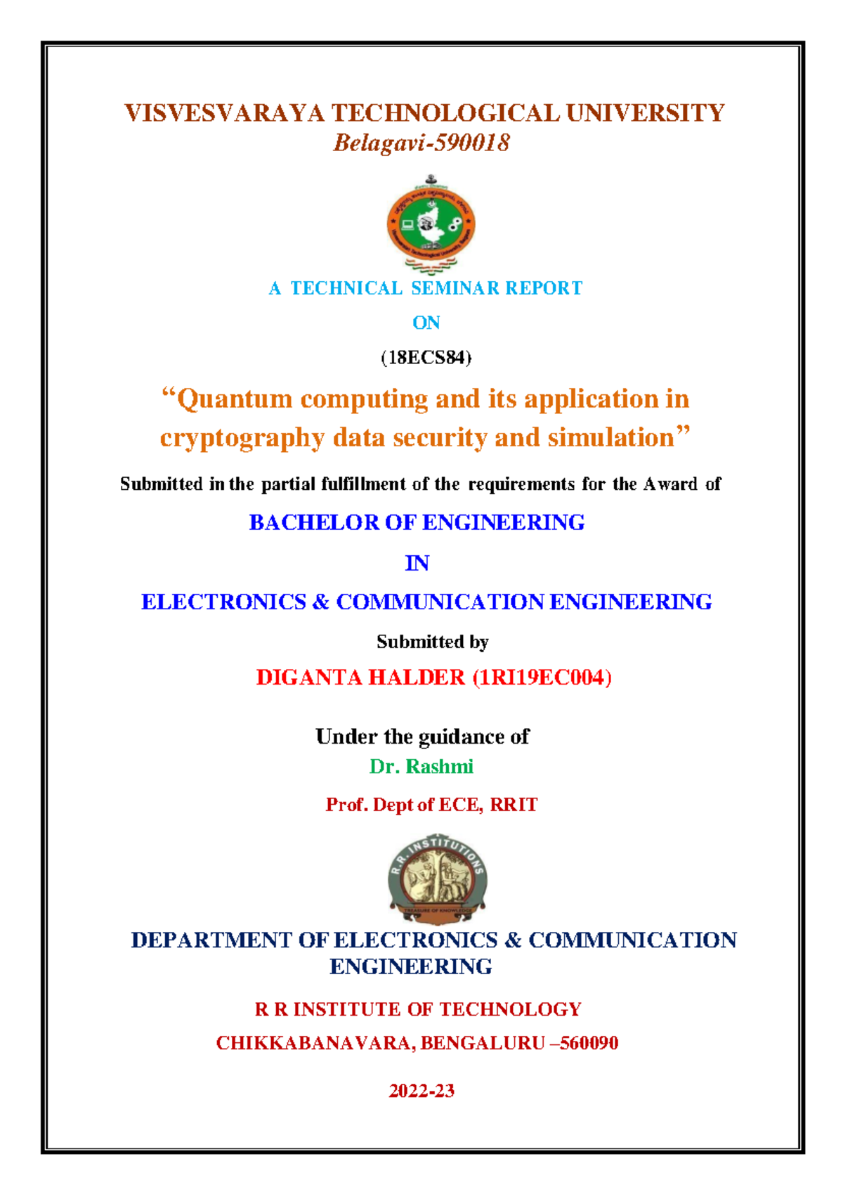 Diganta-technical Seminar - VISVESVARAYA TECHNOLOGICAL UNIVERSITY ...