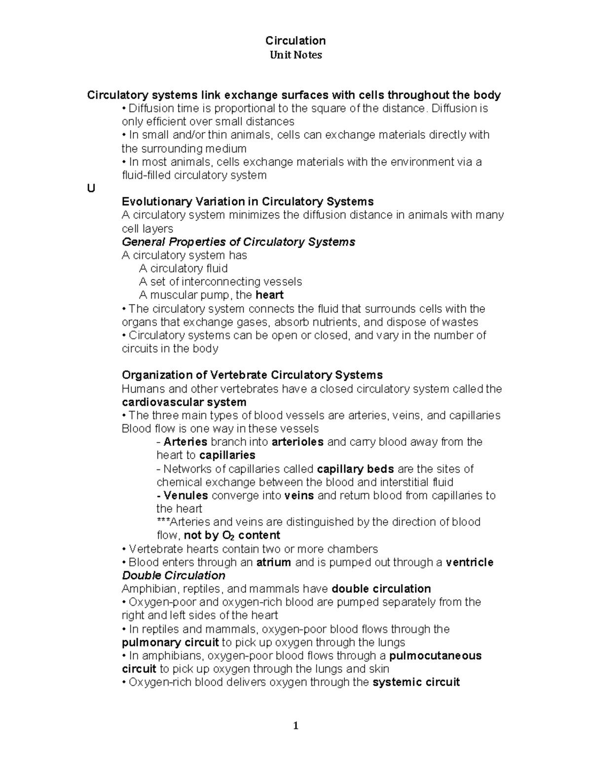 Circulation Unit Notes copy - Unit Notes Circulatory systems link ...