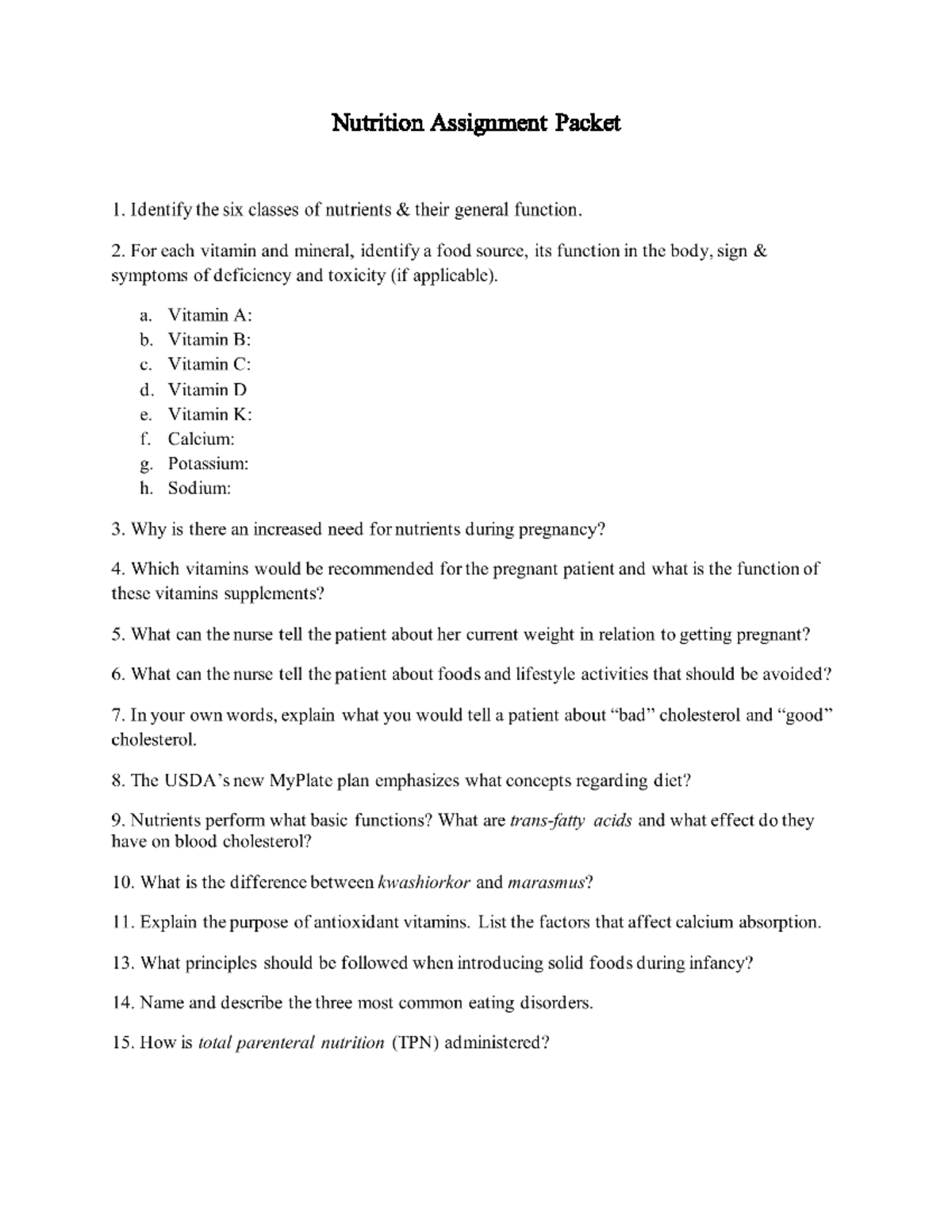 Nutrition Assignment Packet - CJ35001 - Studocu