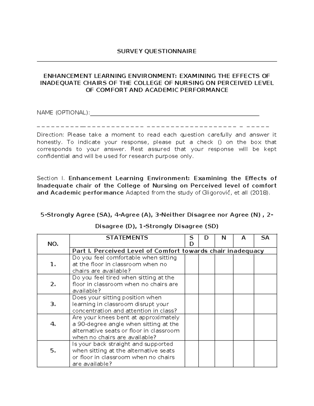 Survey Questionnaire - SURVEY QUESTIONNAIRE ENHANCEMENT LEARNING ...