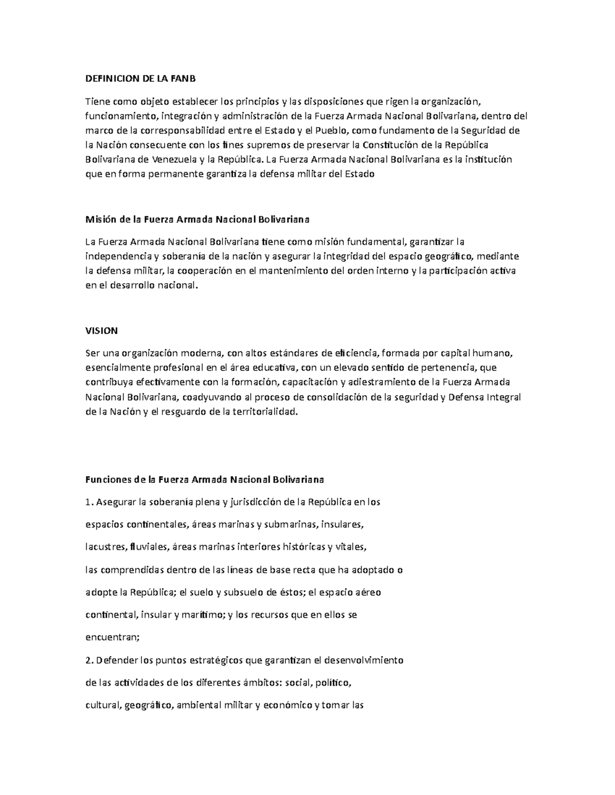 Definicion DE LA FANB - Leyes de FANB - DEFINICION DE LA FANB Tiene ...