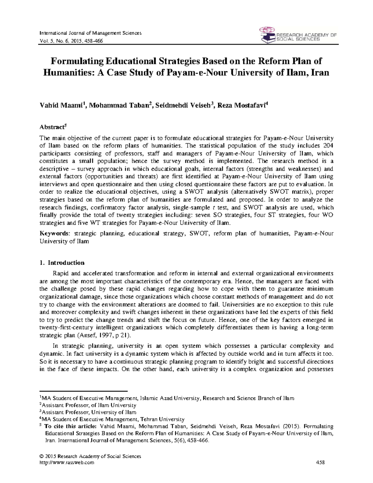 Formulating Educational Strategies Based - © 2015 Research Academy of ...