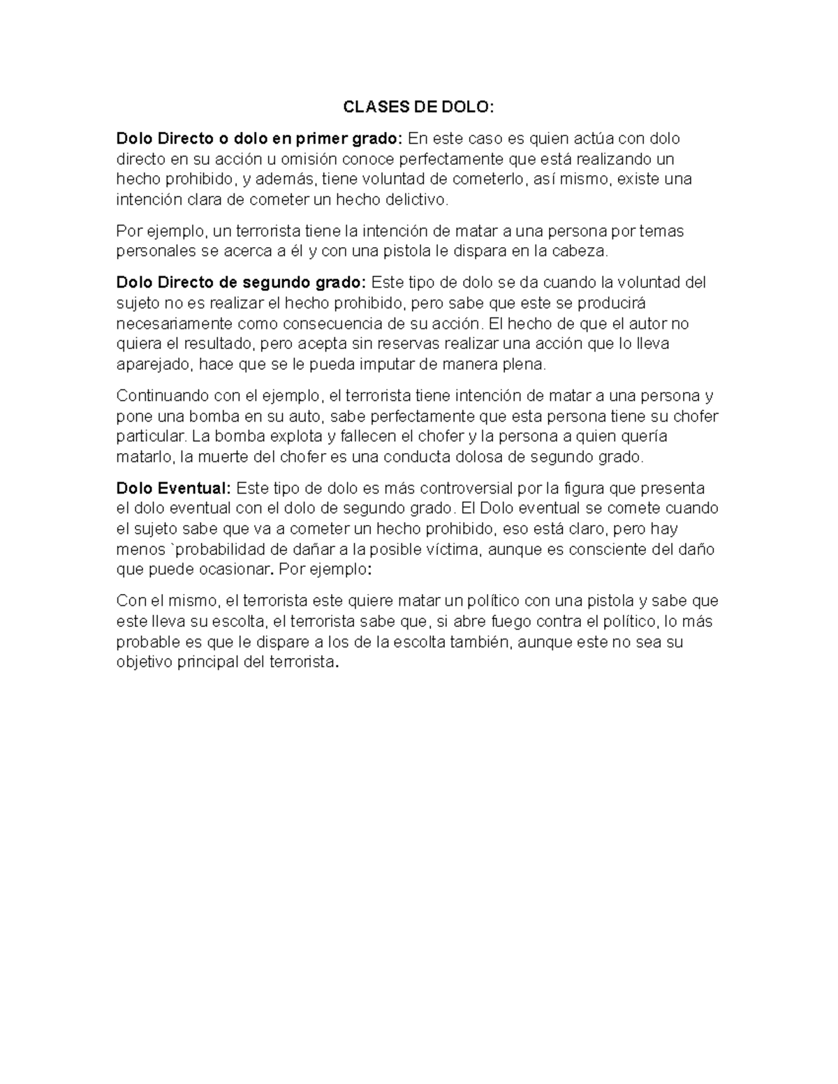 Clases DE DOLO semana 4 D. Penal - CLASES DE DOLO: Dolo Directo o dolo ...