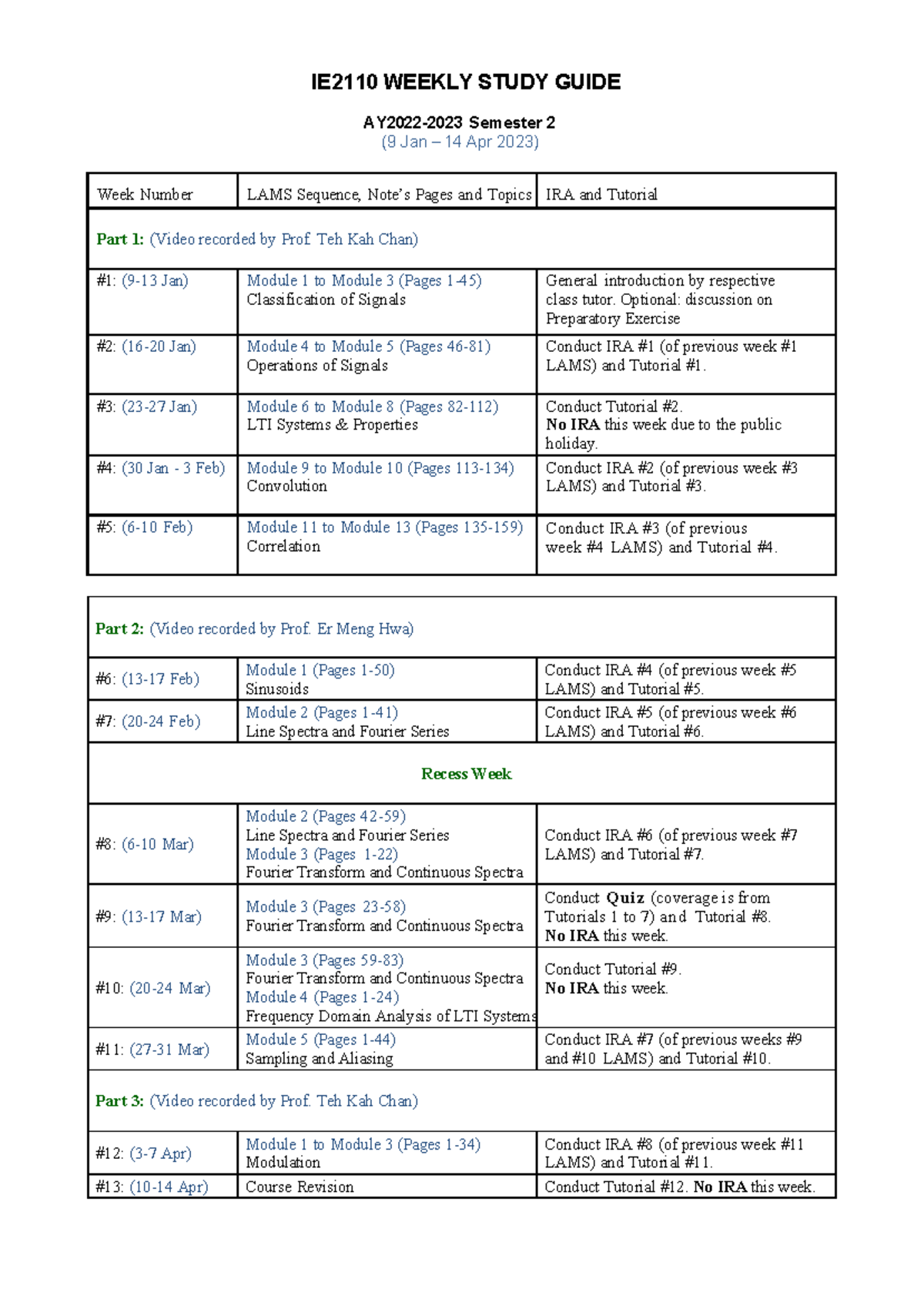 Weekly Study Guide for Students - IE2110 WEEKLY STUDY GUIDE AY2022-2023 ...