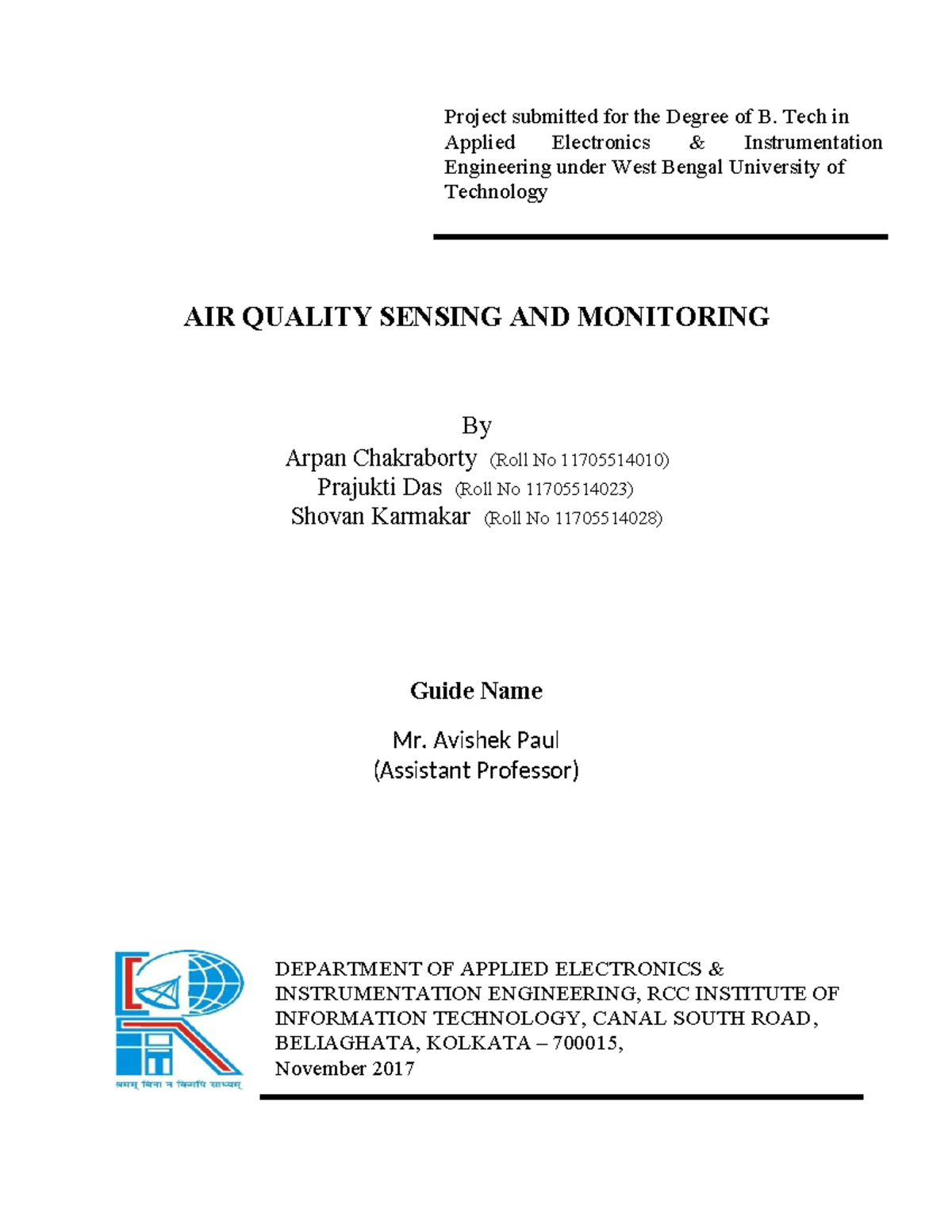 Air pollution rk - Project submitted for the Degree of B. Tech in ...