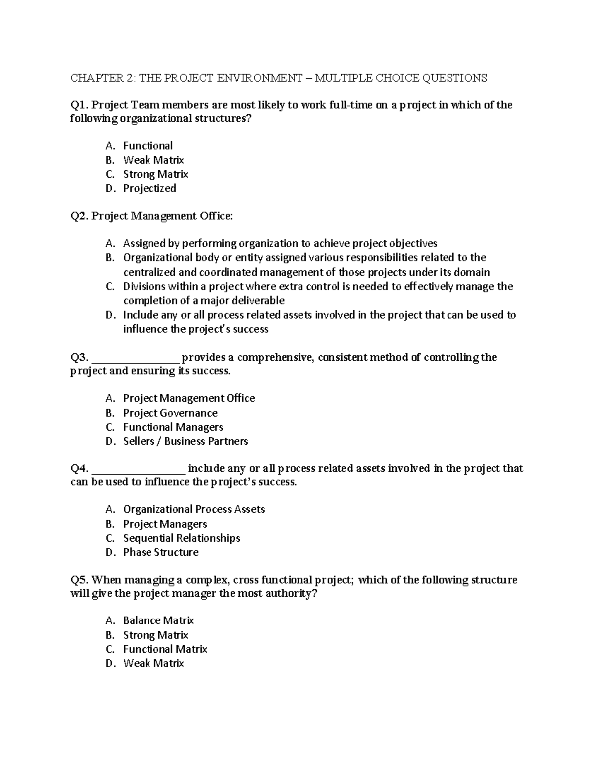 Part 1 - Chapter 2 - Project Environment - MCQs - CHAPTER 2: THE ...