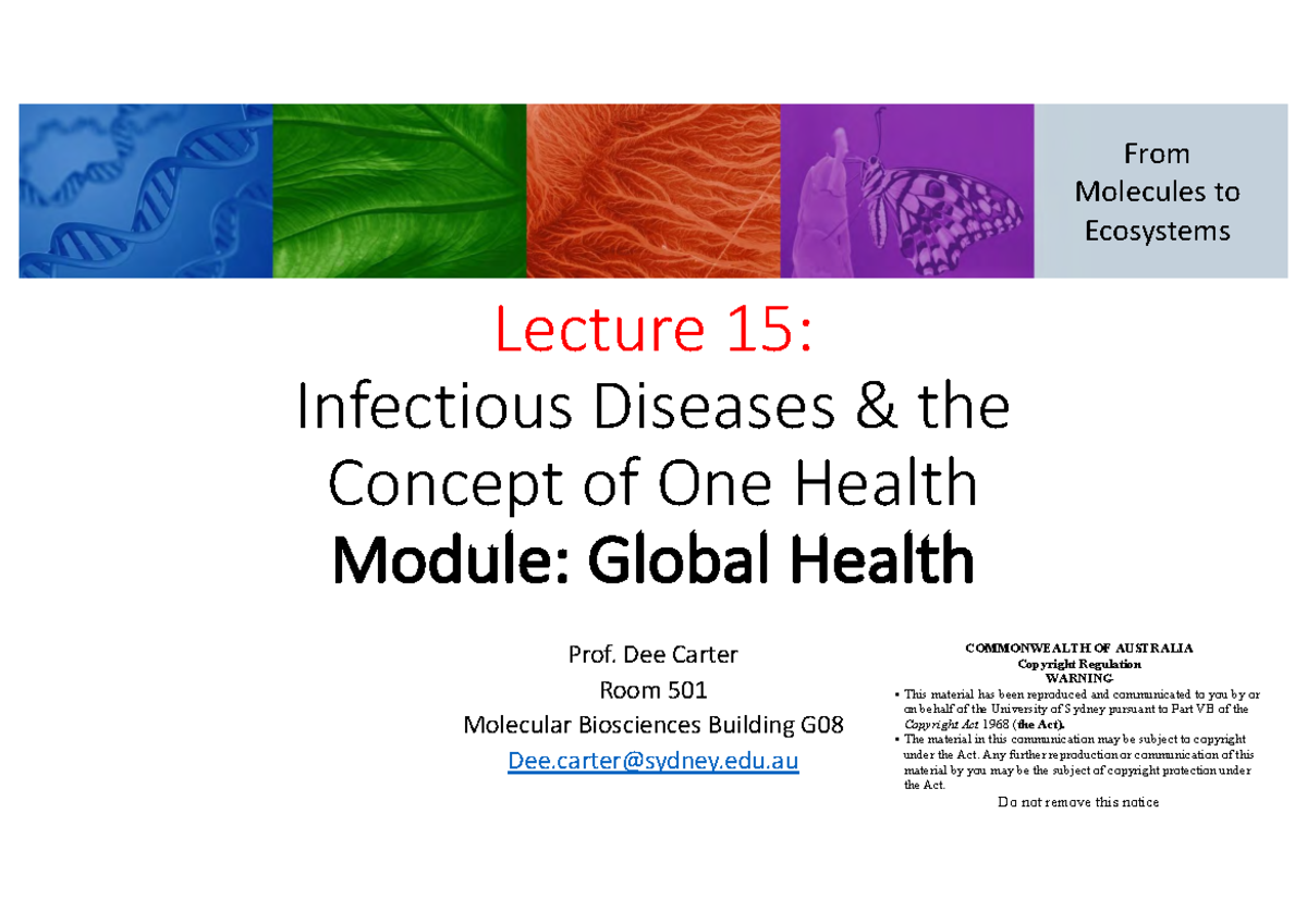 Lecture 15 Global health One health - Lecture 15: Infectious Diseases ...
