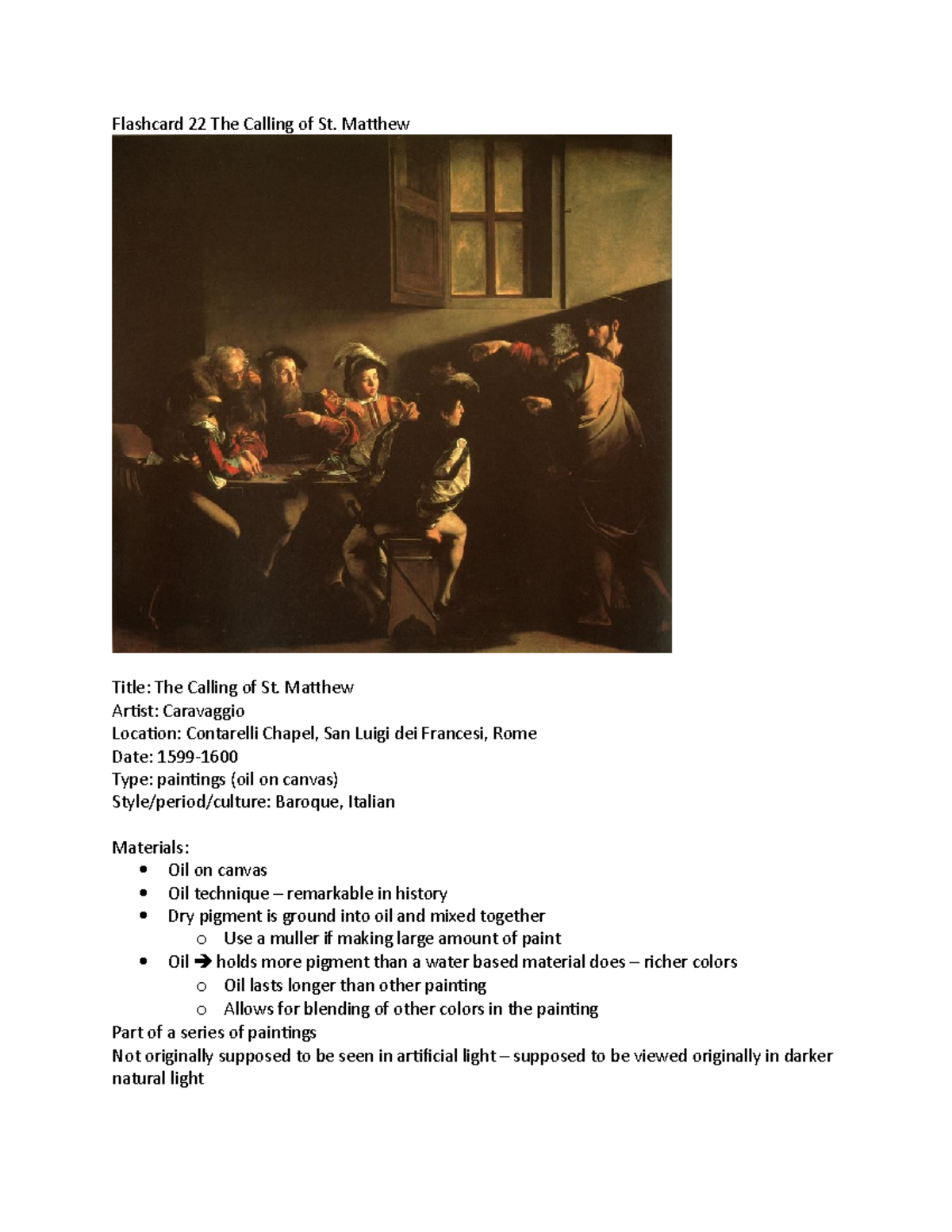 Flashcard 22 The Calling of St - Matthew Title: The Calling of St ...